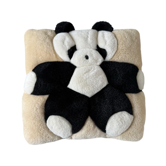 Toys | Vtg Panda Throw Pillow 3d Sculptured Plush Square Animal Cream ...